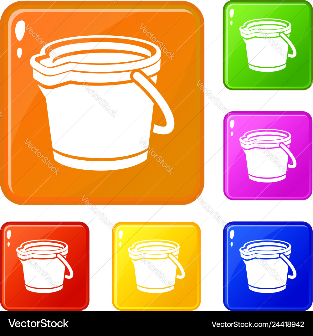Plastic bucket icons set color Royalty Free Vector Image
