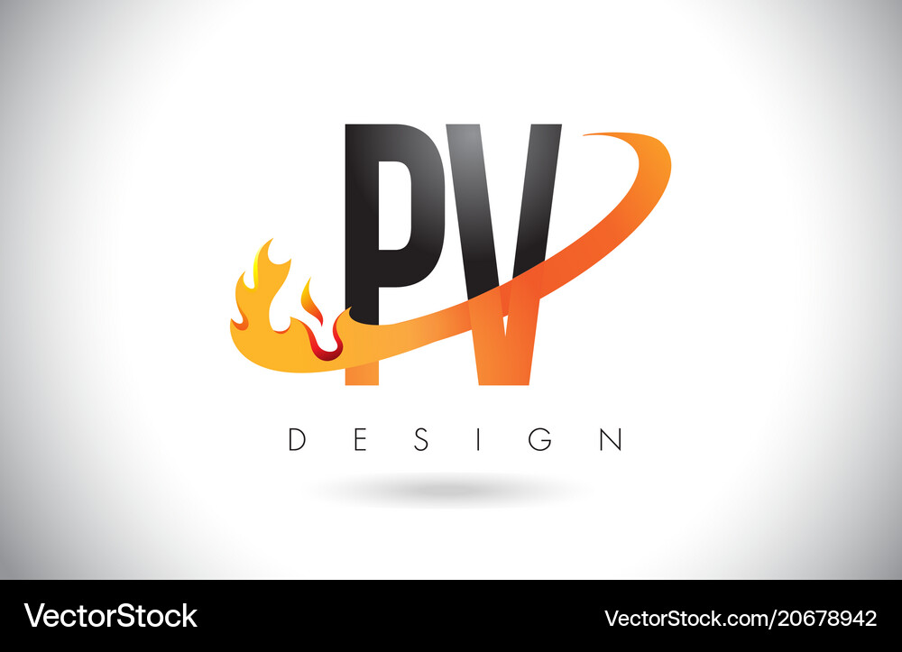 Pv p v letter logo with fire flames design Vector Image