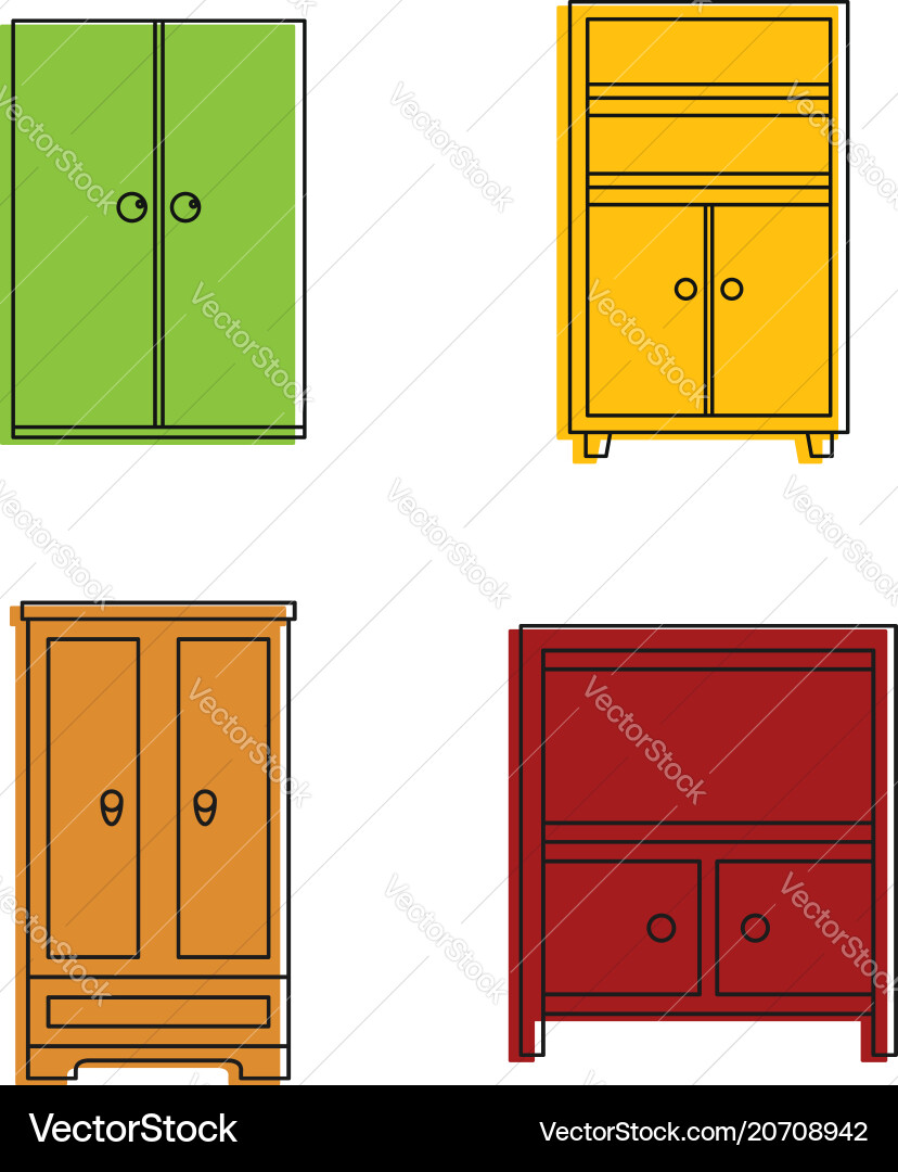 Wardrobe icon set color outline style Royalty Free Vector