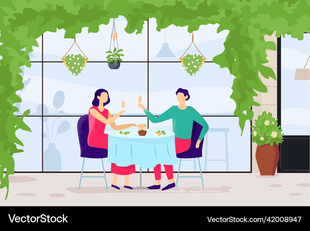 Couple at romantic dating dinner restaurant Vector Image