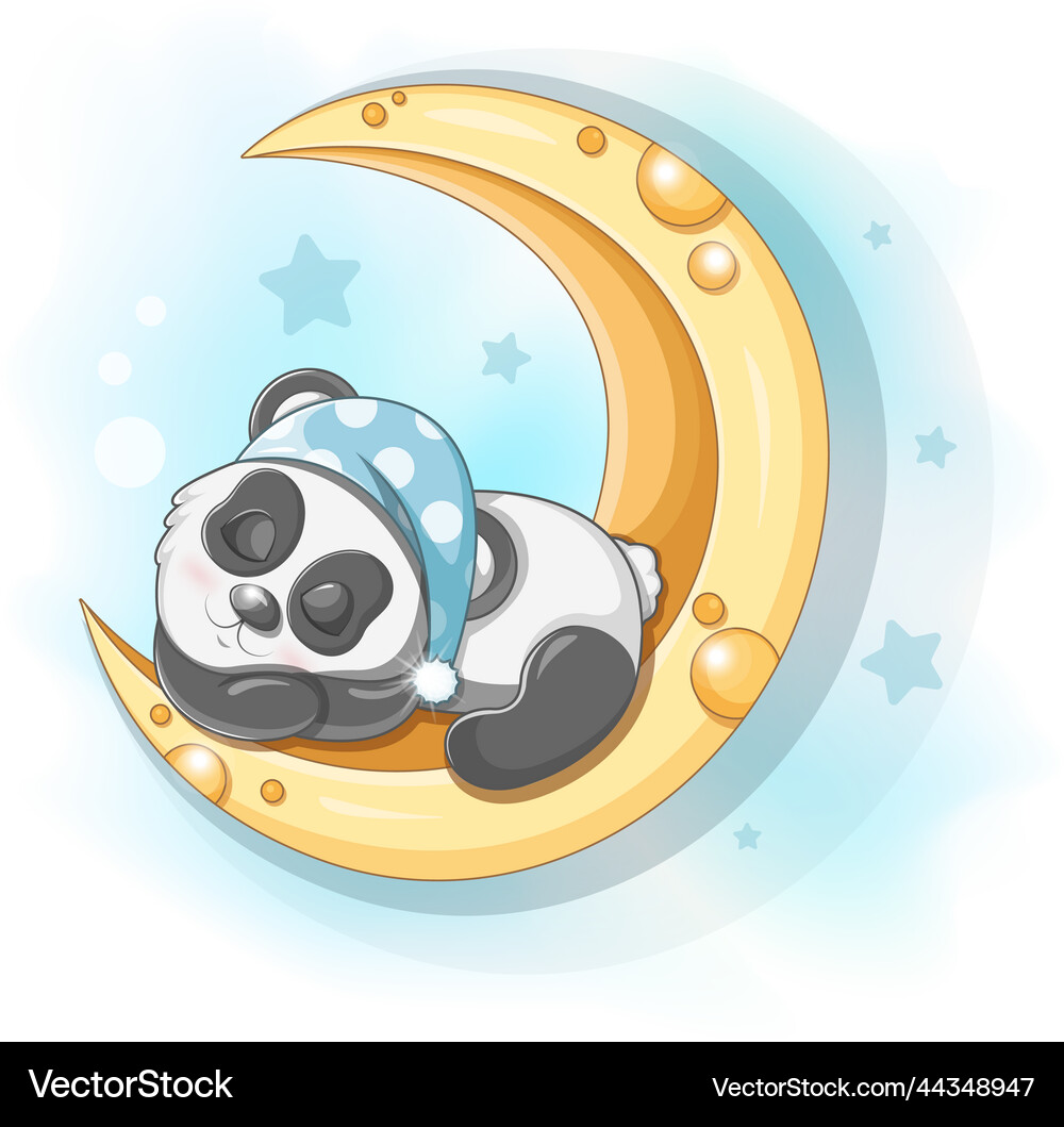 Cute cartoon panda sleeping on the moon Royalty Free Vector