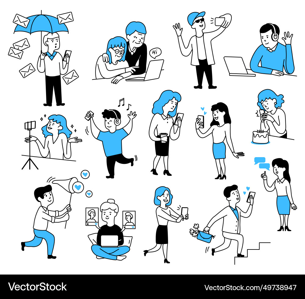 Doodle people sketch line characters social Vector Image