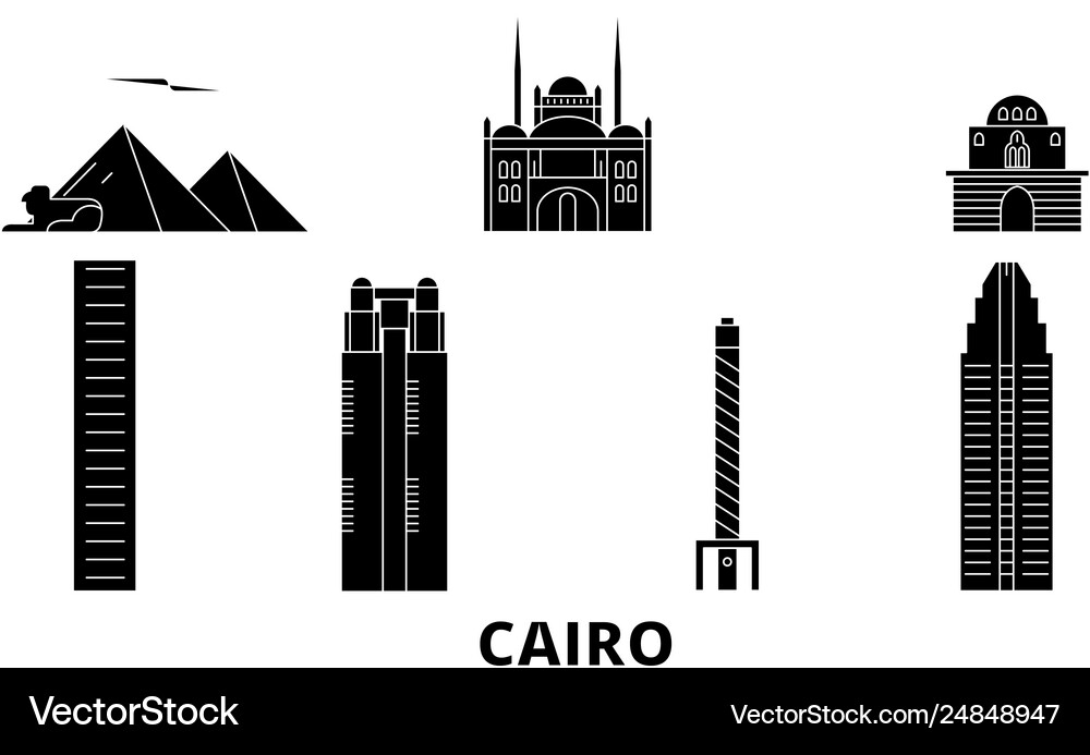 Egypt cairo flat travel skyline set Royalty Free Vector