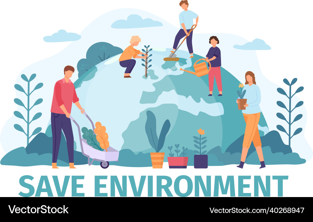 Flat people gardening and save environment ecology