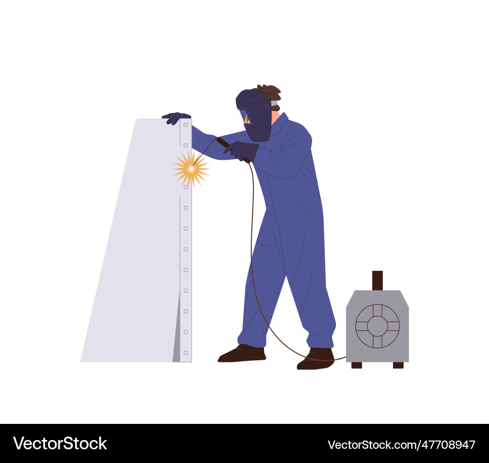 Professional welder in uniform and protective mask