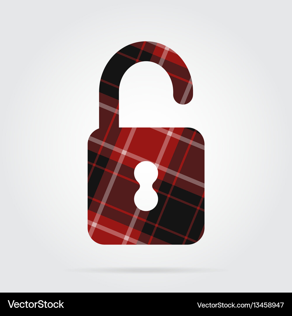 Red black tartan isolated icon - open padlock Vector Image