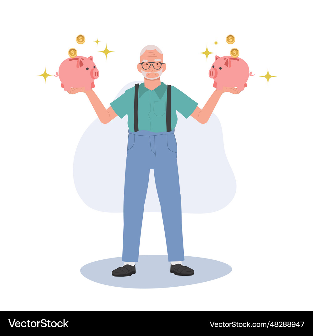 Retirement savings concept happy elderly man Vector Image