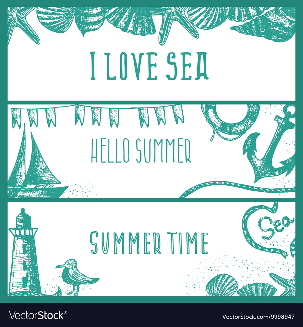 Set of hand drawn sea themed banners Royalty Free Vector