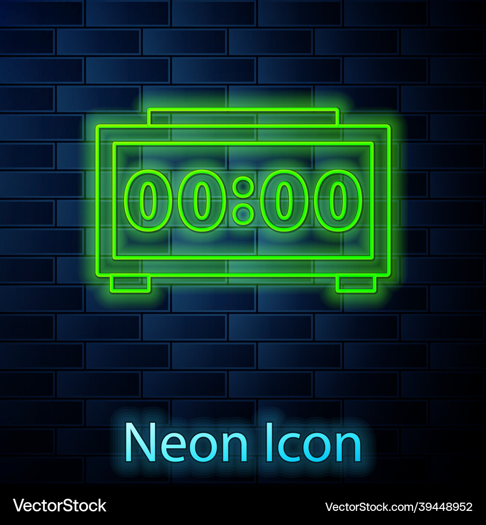 Glowing neon line digital alarm clock icon Vector Image