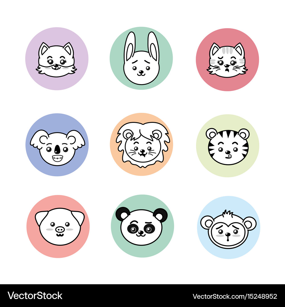 Set cute and tender animals with expressions Vector Image