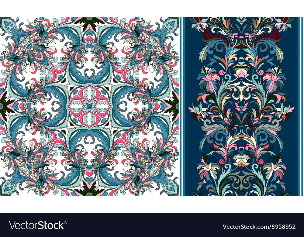 Set seamless floral pattern and border Royalty Free Vector