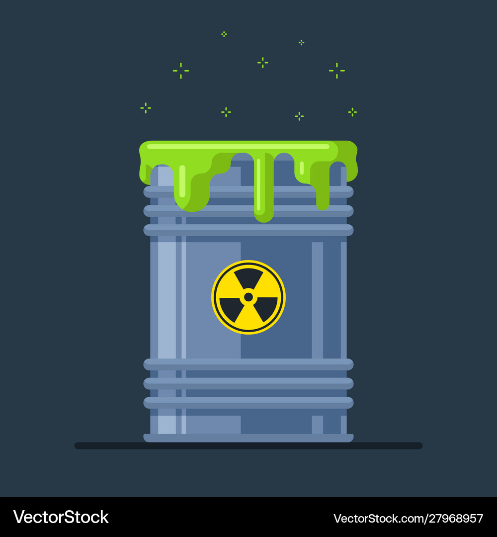 A damaged nuclear waste barrel emits radiation Vector Image
