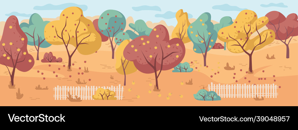 Autumn orchard fruit apple trees fall garden Vector Image