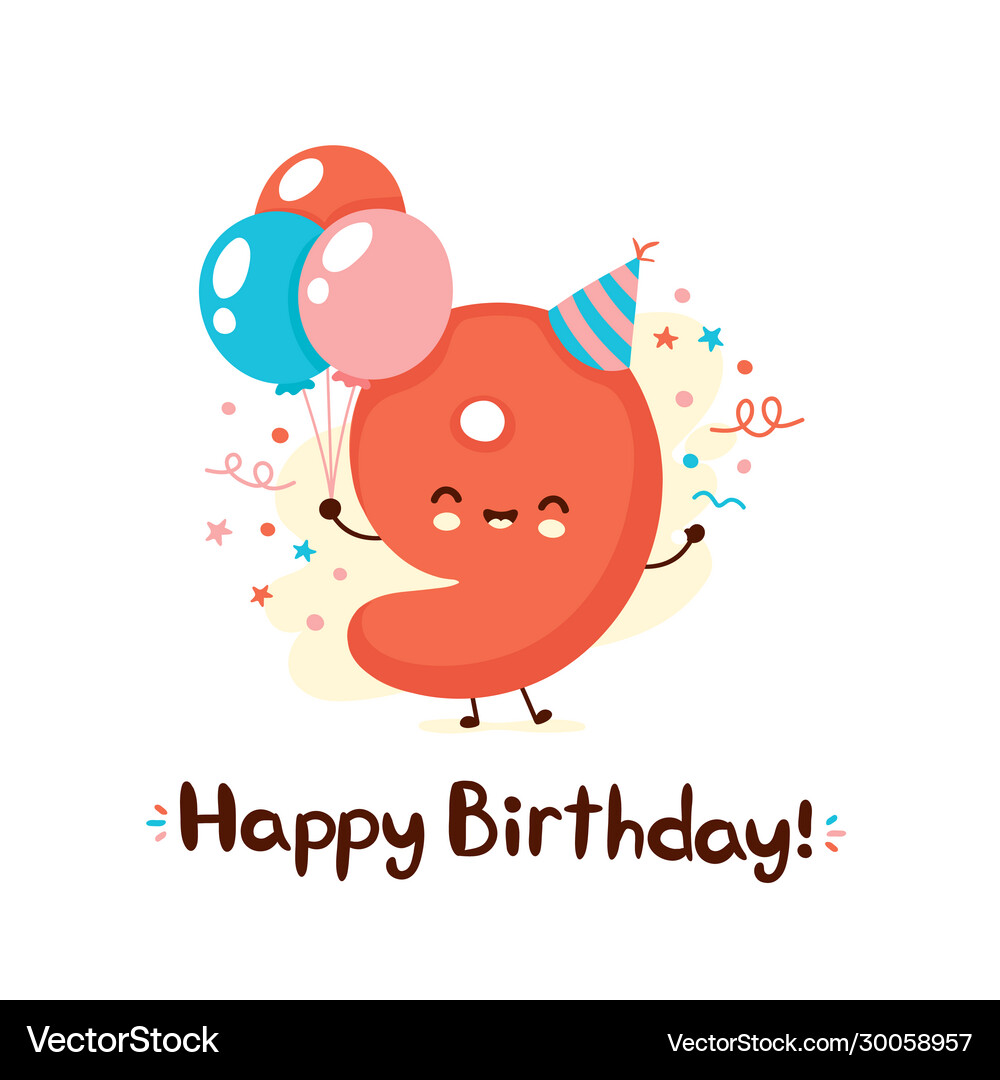 Cute smiling number nine with balloons Royalty Free Vector