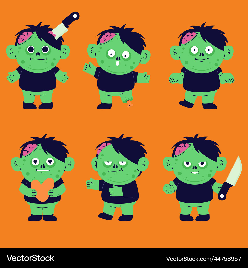 Hand drawn flat halloween zombies collection Vector Image