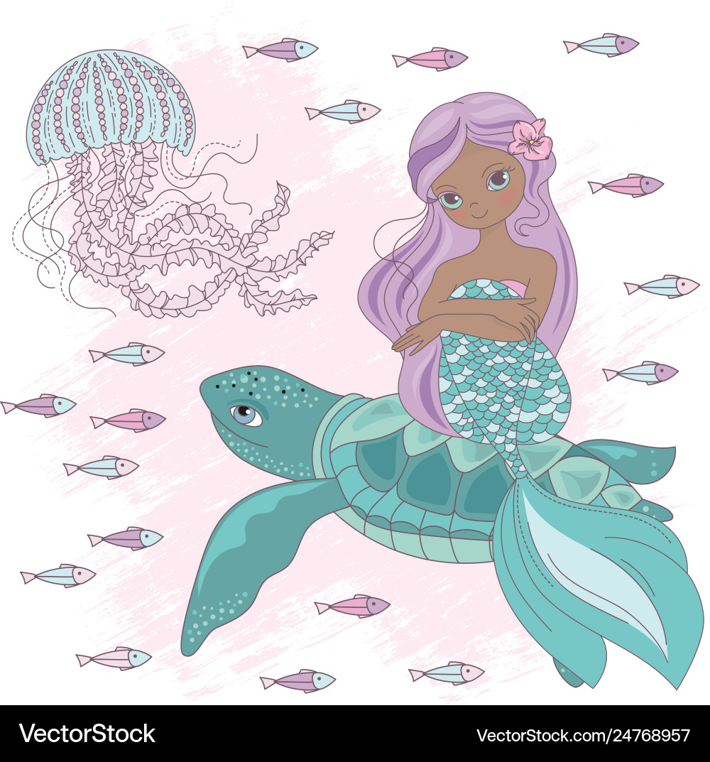 Mermaid on turtle underwater princess Royalty Free Vector