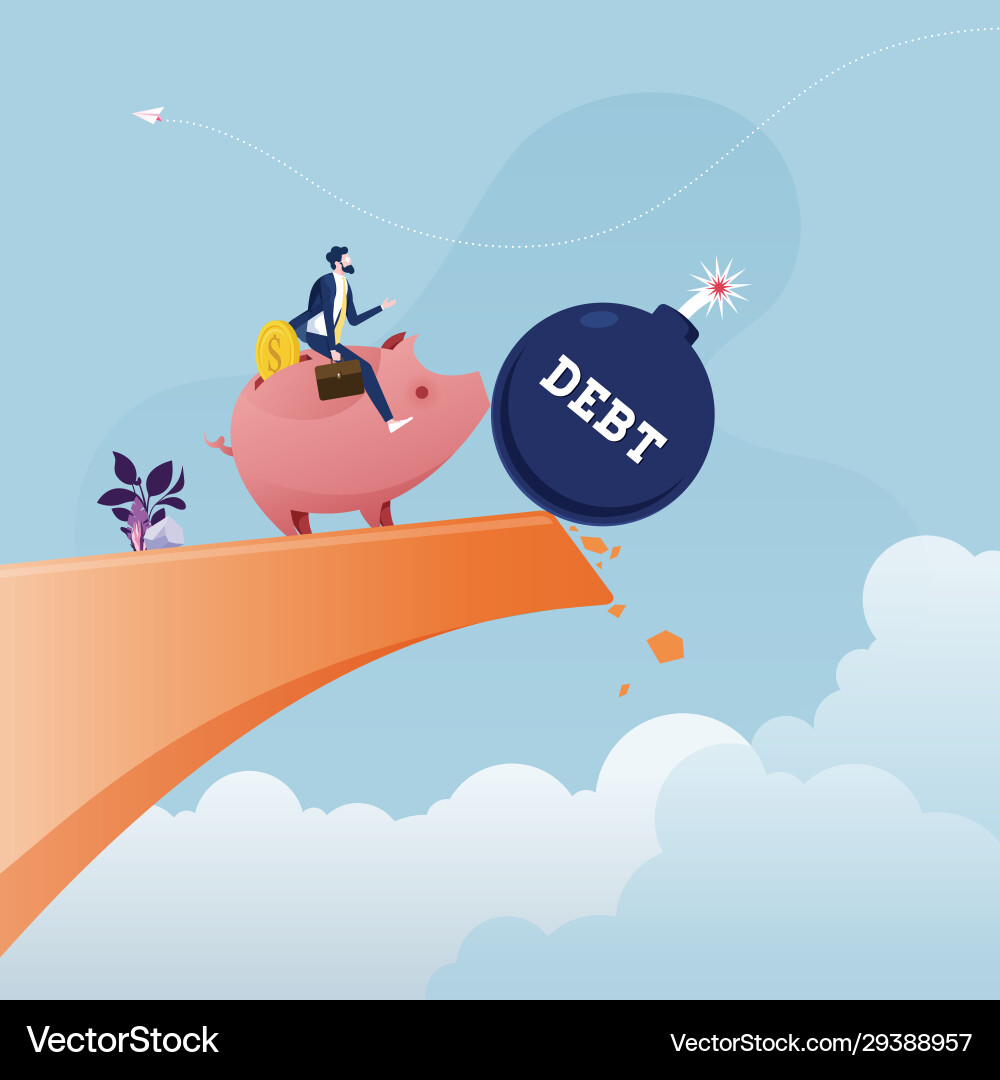 Piggy bank pushing debt Royalty Free Vector Image