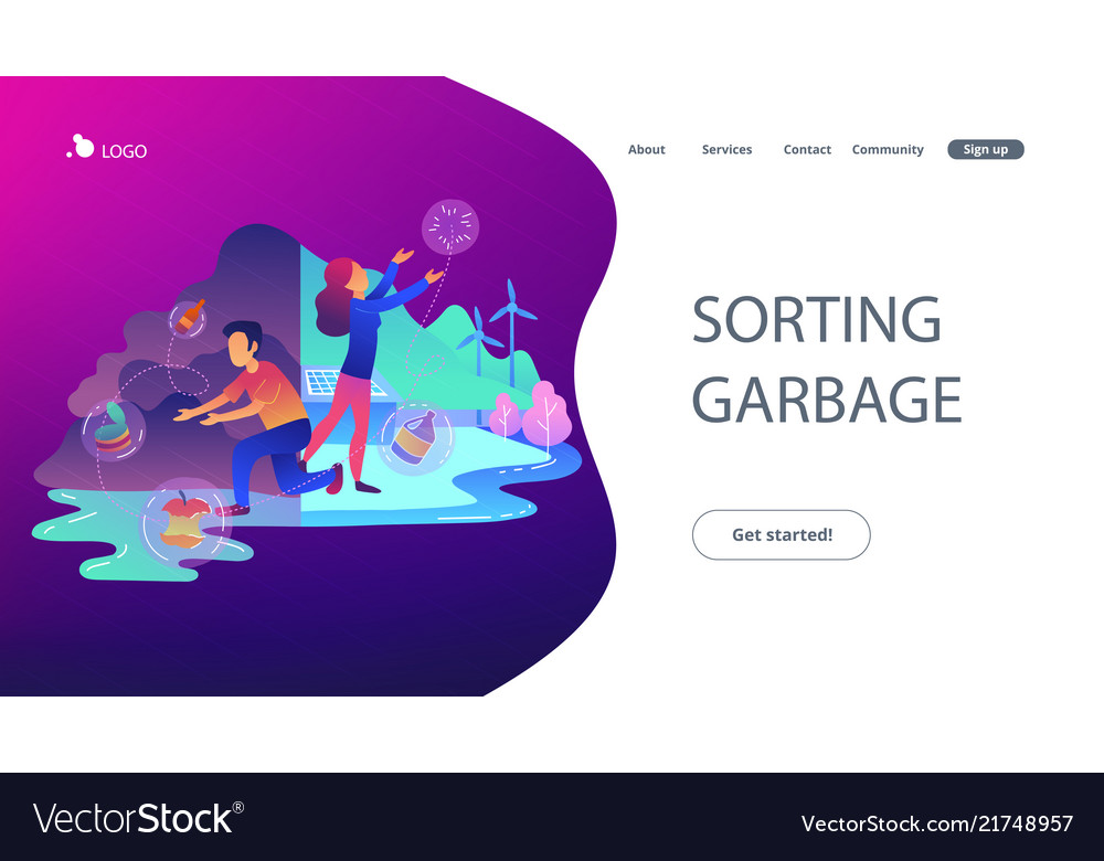 Sorting garbage landing page Royalty Free Vector Image