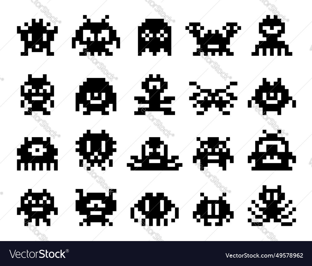 Arcade 8 bit retro game pixel monsters characters Vector Image Arcade 8 bit retro game pixel monsters characters Vector Image