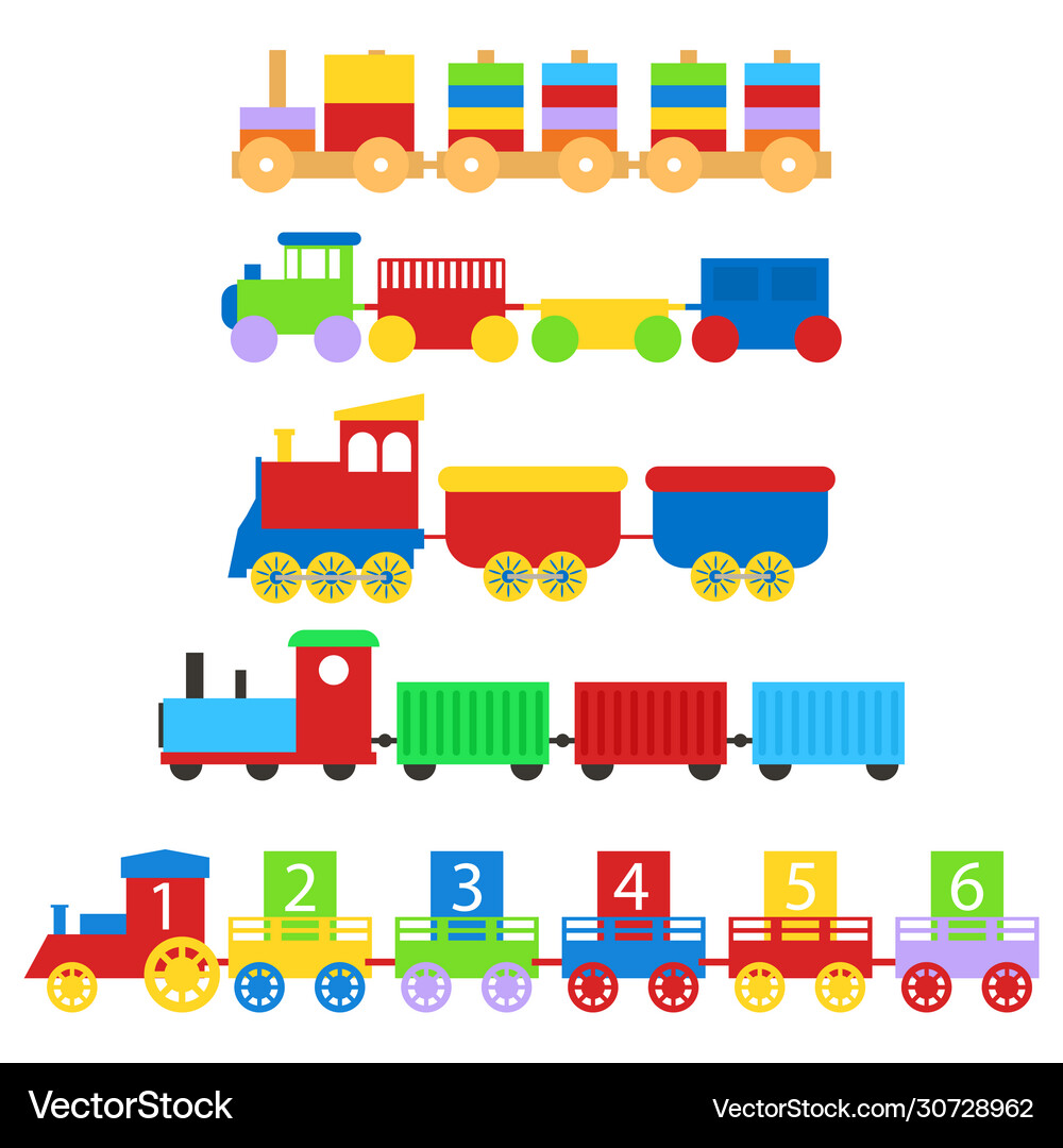 Cartoon train toy children set concept Royalty Free Vector