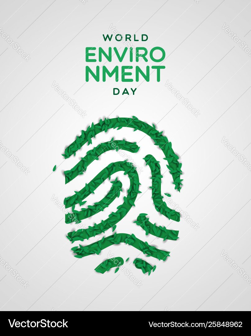 Environment day card green leaf fingerprint Vector Image