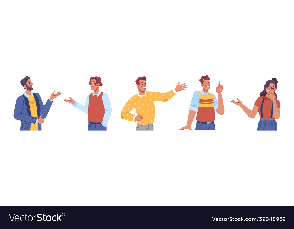 Gesturing Man Woman Pointing Or Showing By Hands Vector Image