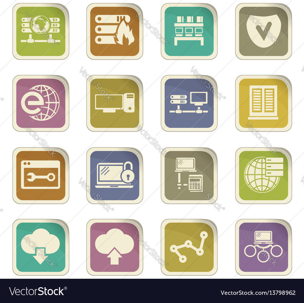 Internet server network icons set Royalty Free Vector Image