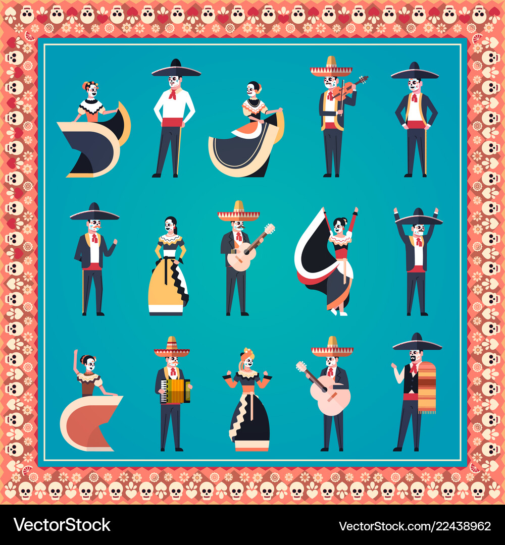 Set different people day of dead traditional Vector Image
