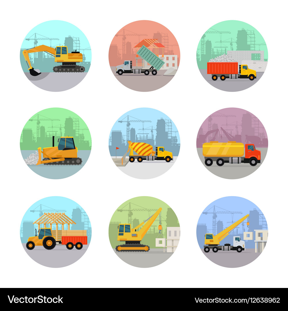 Set of icons with construction machines Royalty Free Vector