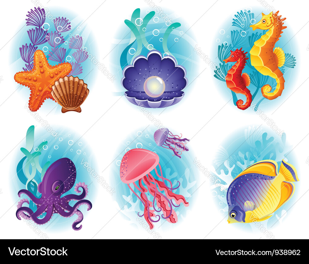 Underwater Sea Animal Icons Royalty Free Vector Image