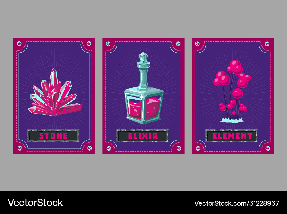 Card game collection fantasy ui kit with magic Vector Image