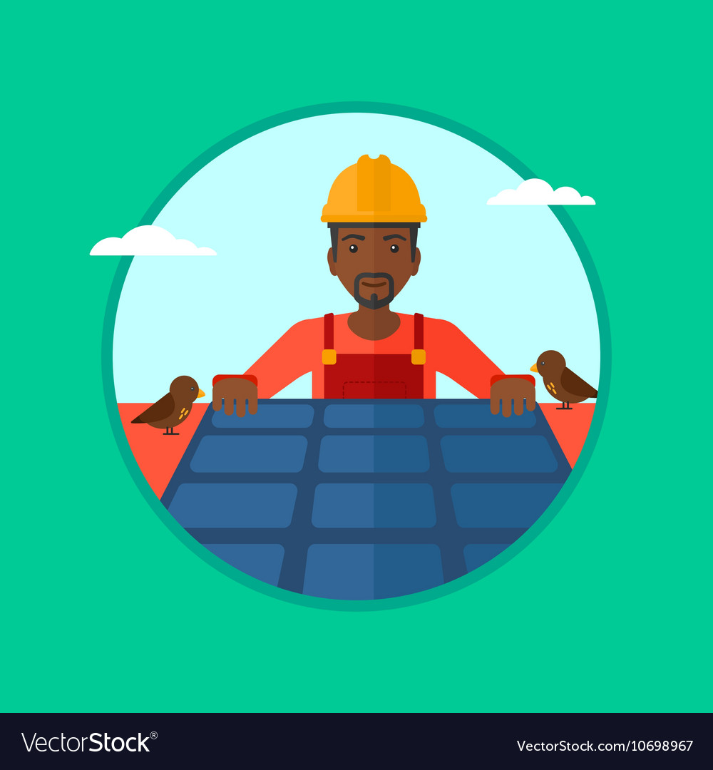 Constructor installing solar panels Royalty Free Vector