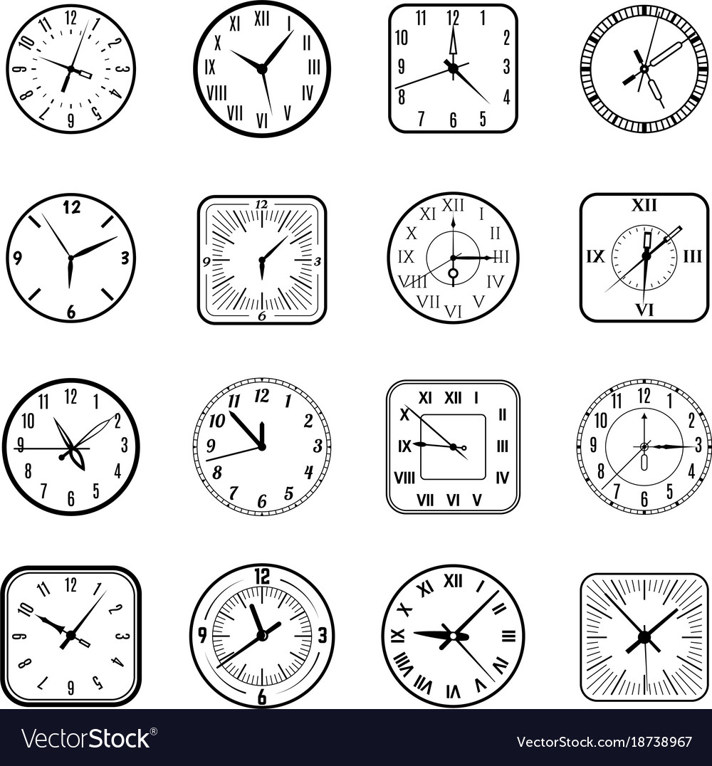 Face clock icon flat set Royalty Free Vector Image