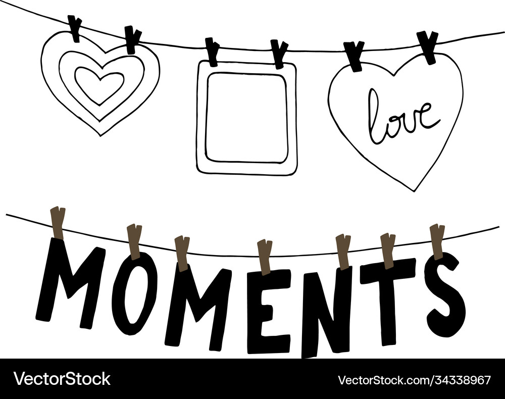 Heart letters moments and frame hang Royalty Free Vector