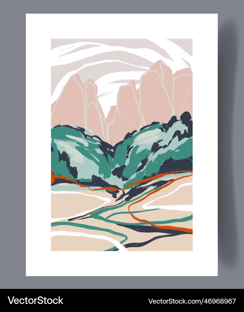 Landscape brook forestnature wall art print Vector Image