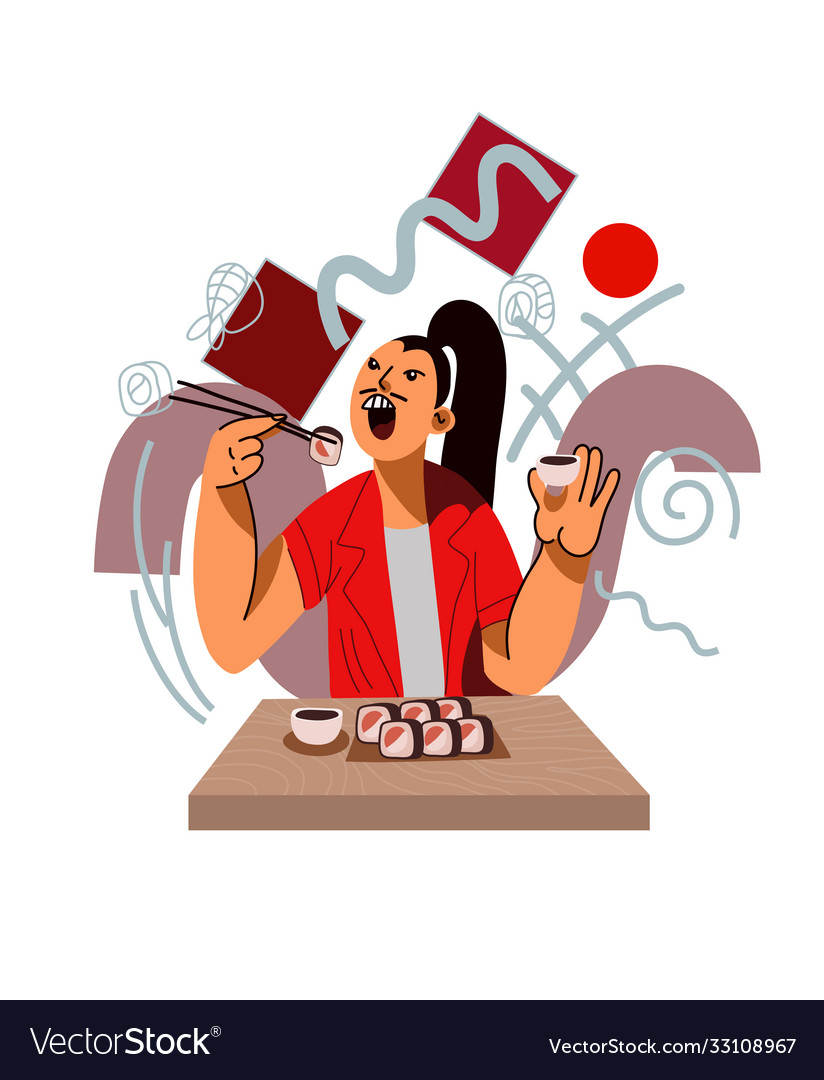Ninja eats sushi cartoon flat Royalty Free Vector Image Ninja eats sushi cartoon flat Royalty Free Vector Image