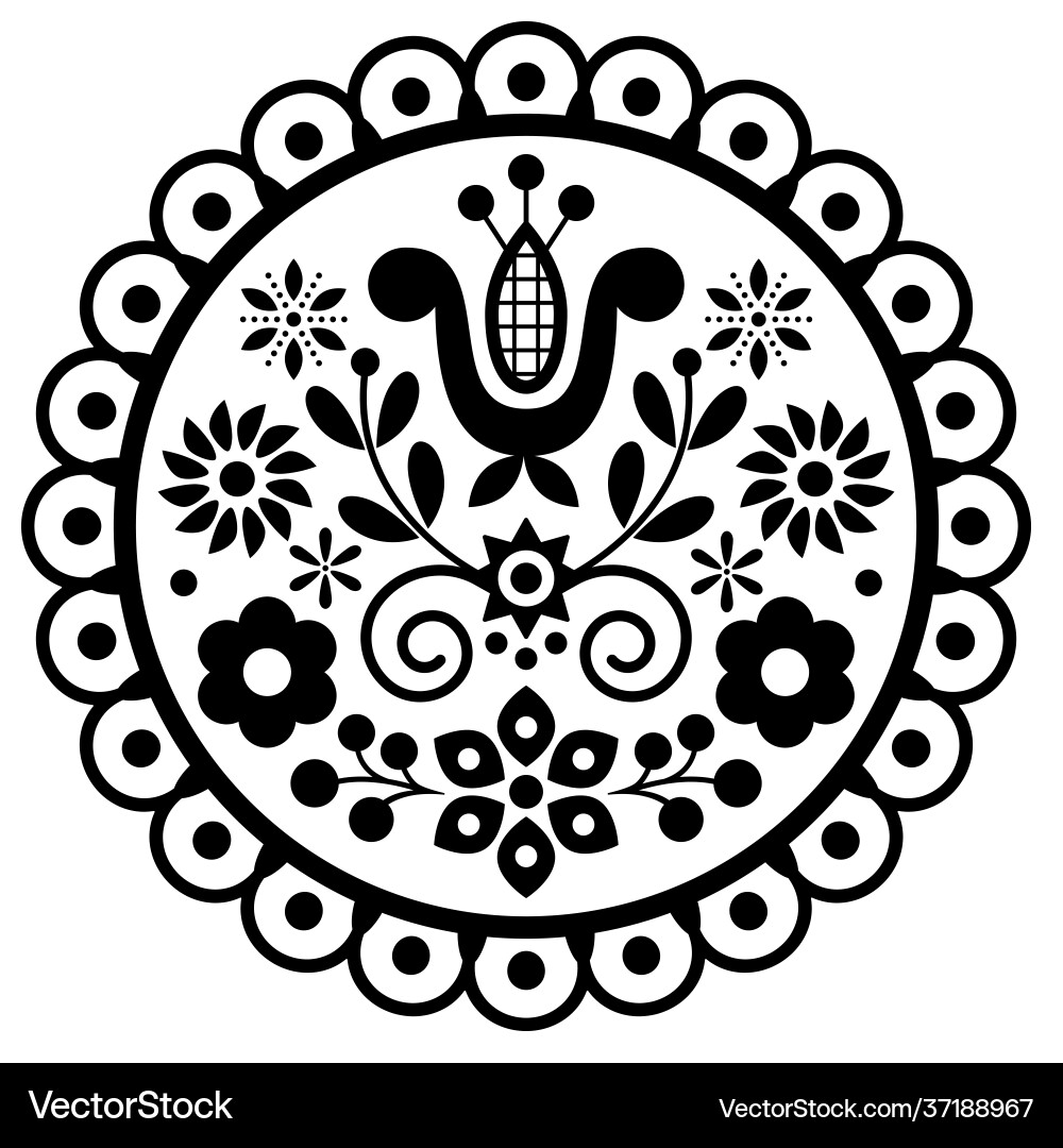 Polish cute folk art round framed design Vector Image