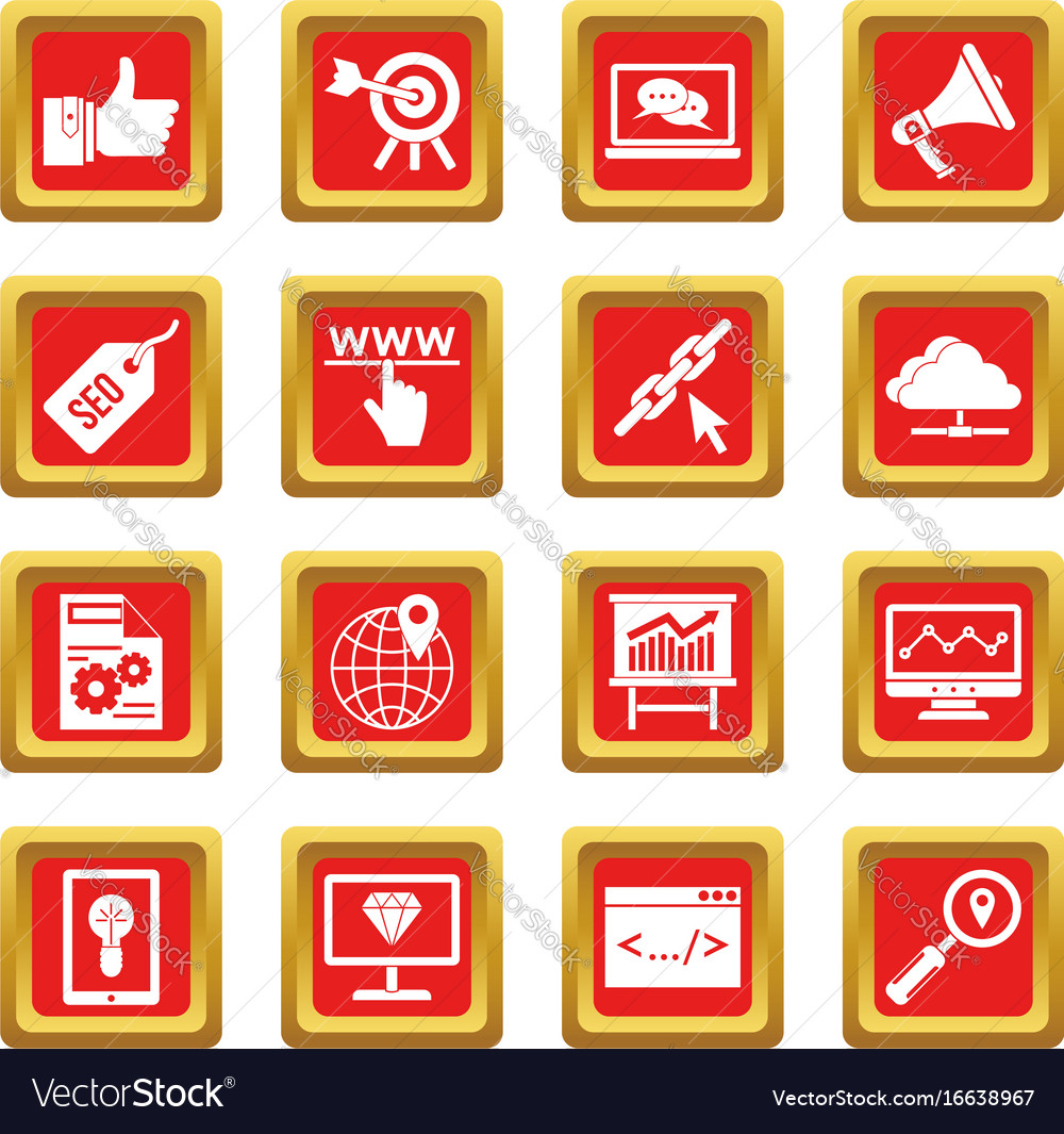 Seo icons set red Royalty Free Vector Image - VectorStock Seo icons set red Royalty Free Vector Image - VectorStock