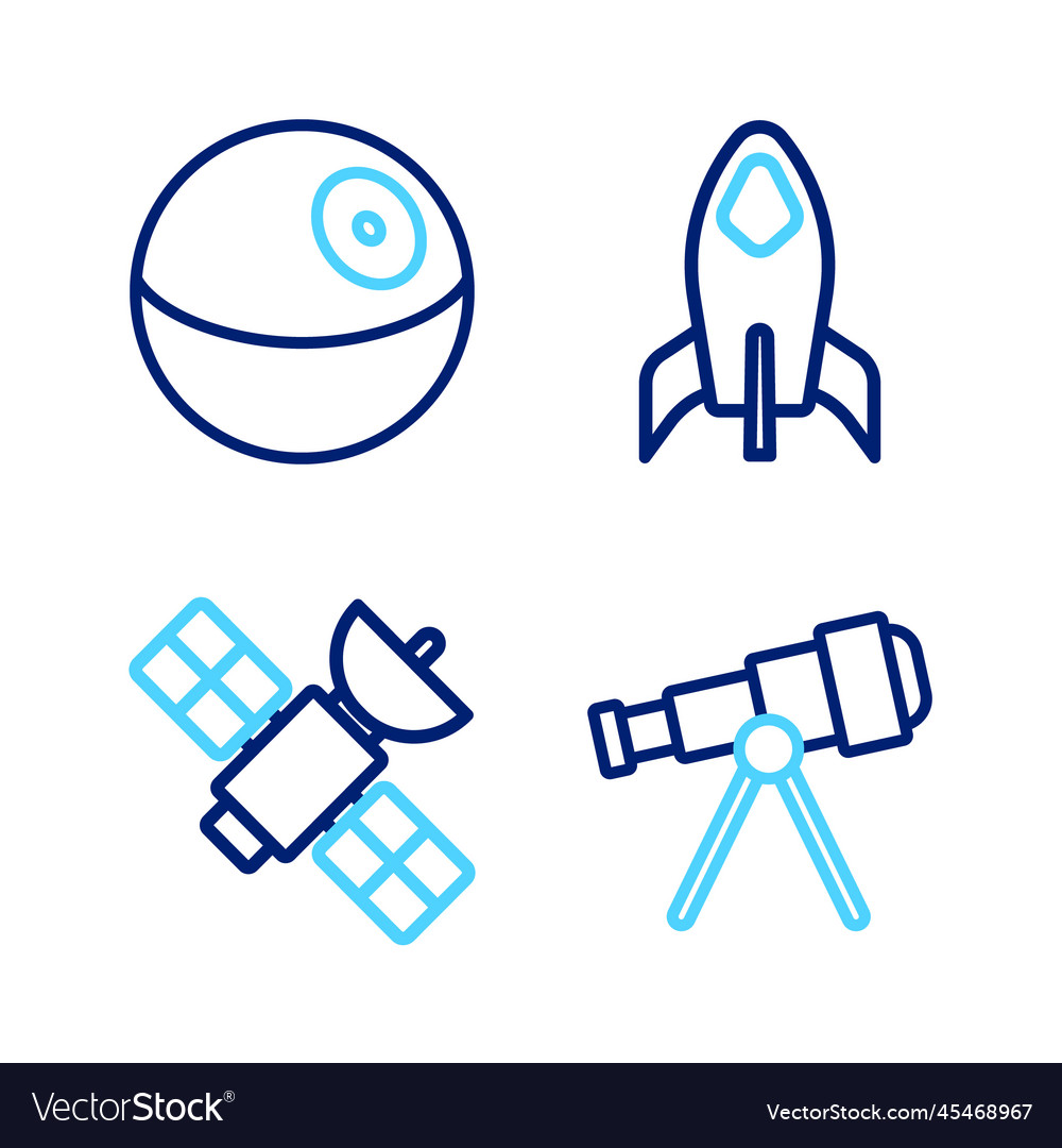Set line telescope satellite rocket ship Vector Image