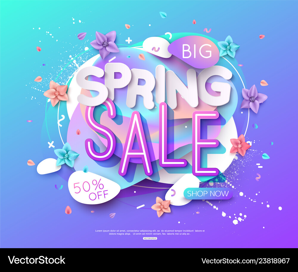 Spring sale banner layout abstract shapes cut Vector Image