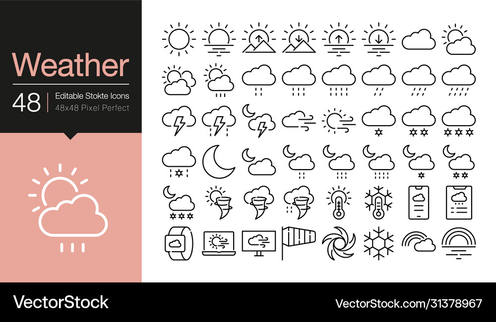 Weather icons modern line design for presentation Vector Image