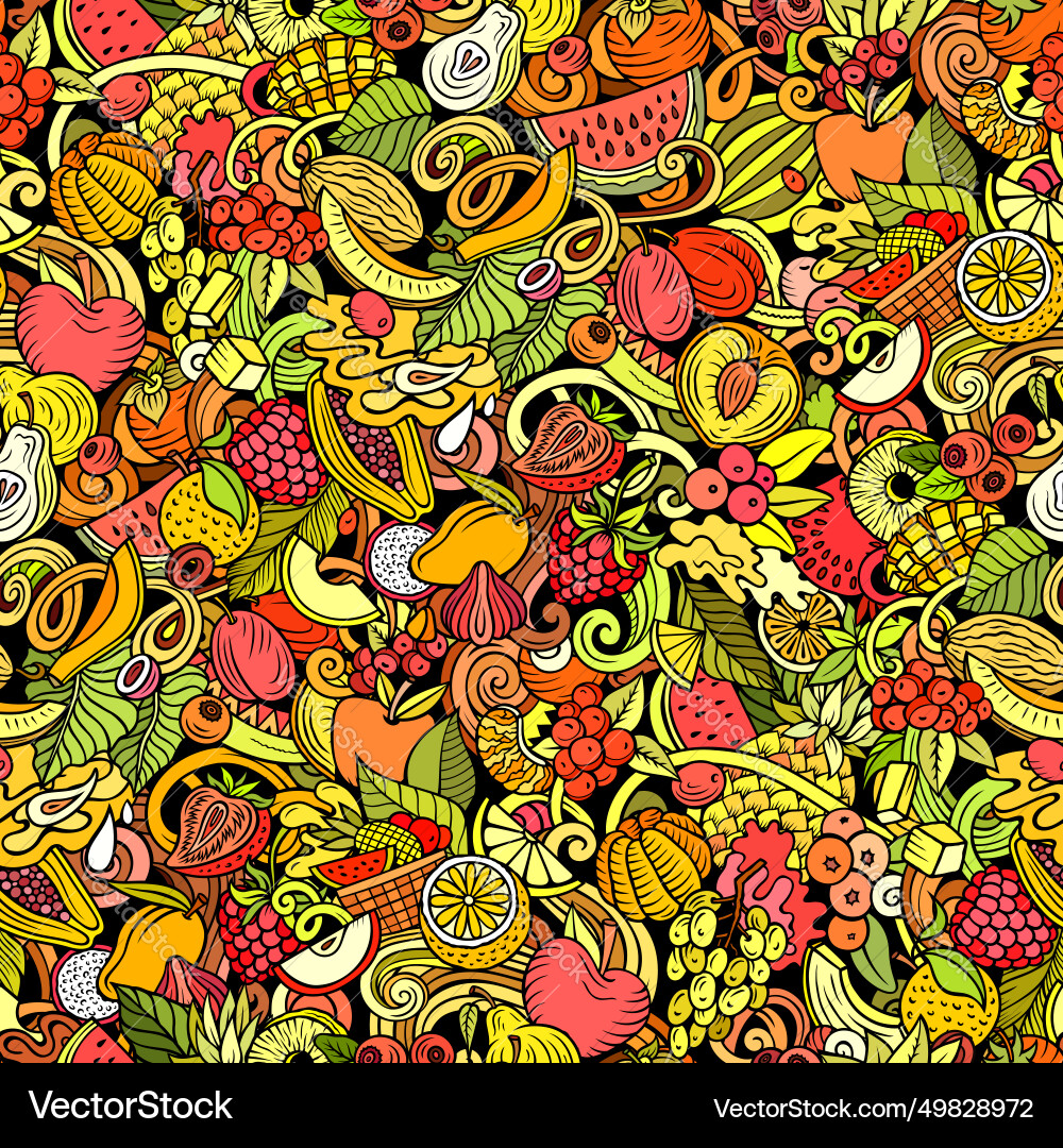 Cartoon doodles fruits seamless pattern Royalty Free Vector