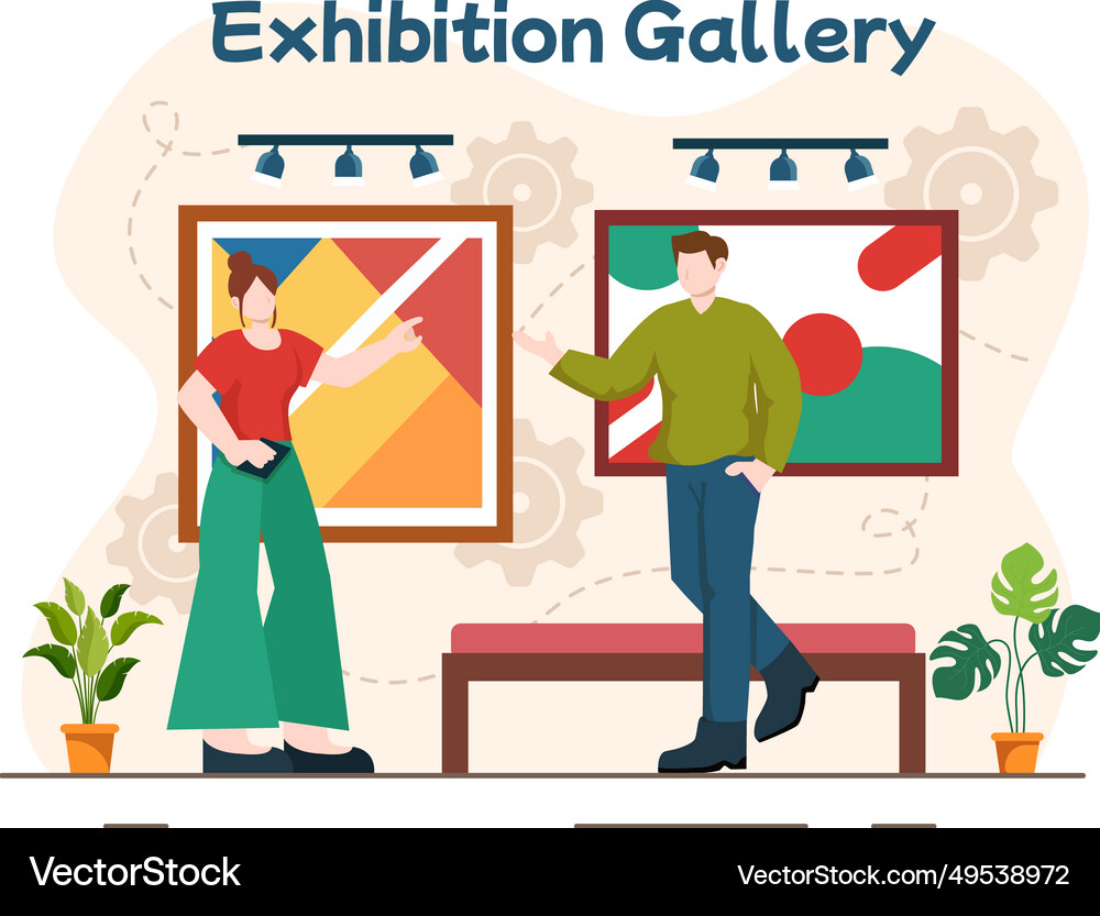 Exhibition visitors viewing a gallery with modern Vector Image