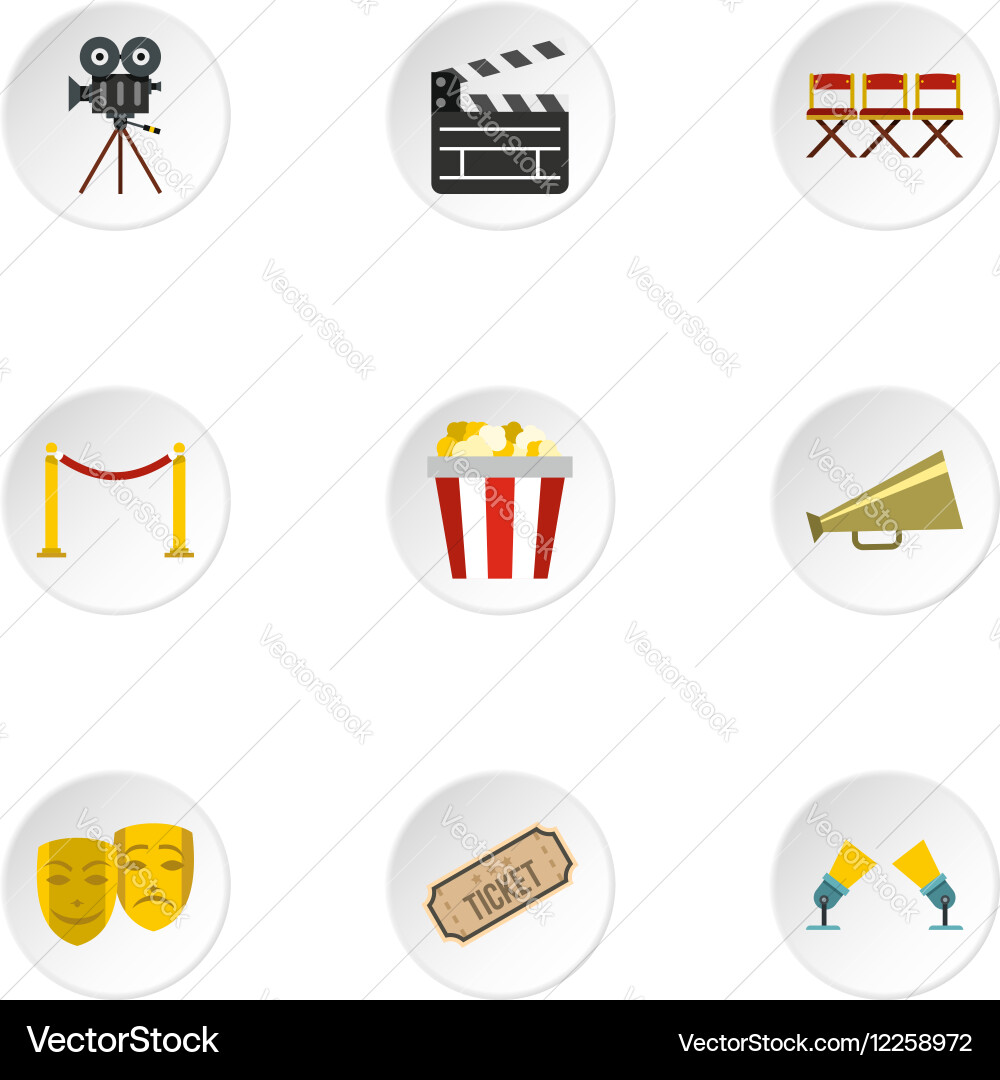 Film icons set flat style Royalty Free Vector Image