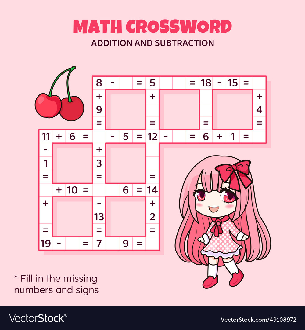 Math crossword puzzle addition and subtraction Vector Image