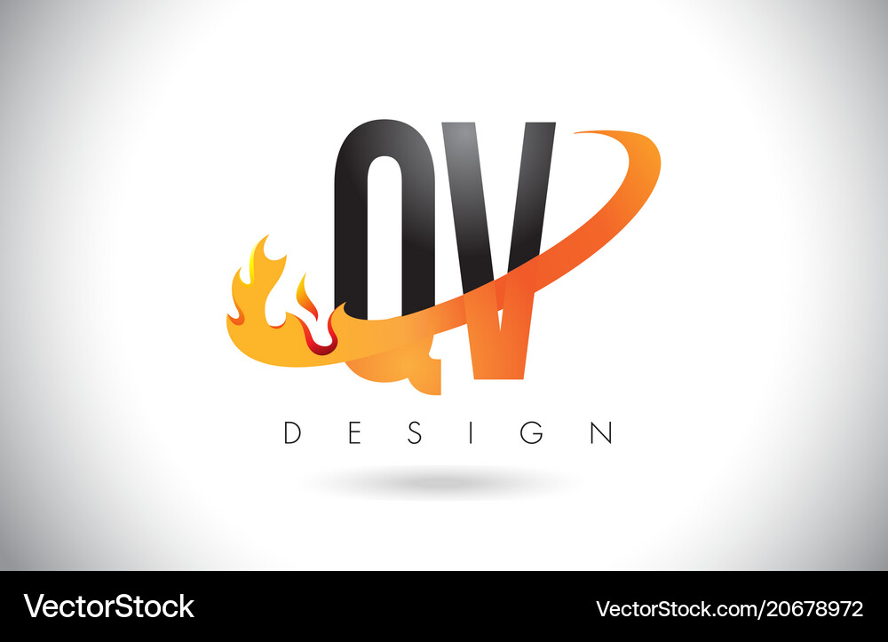 Qv q v letter logo with fire flames design Vector Image
