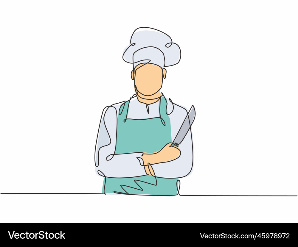 Single one line drawing of young confident Vector Image