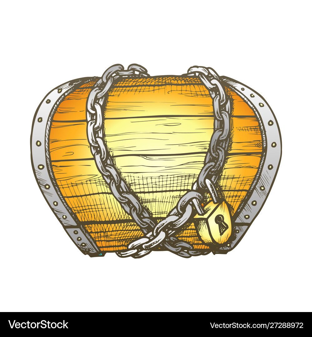 Treasure chest chain shrouded color Royalty Free Vector