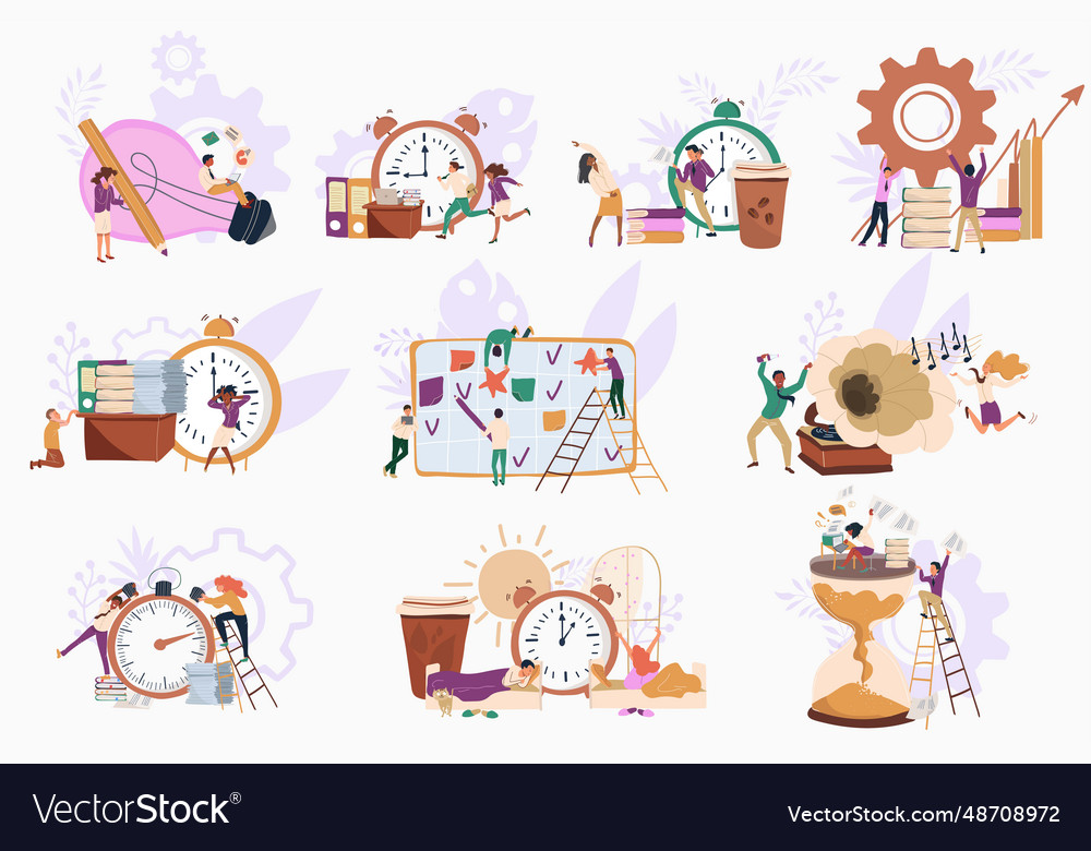 Work week flat set Royalty Free Vector Image - VectorStock