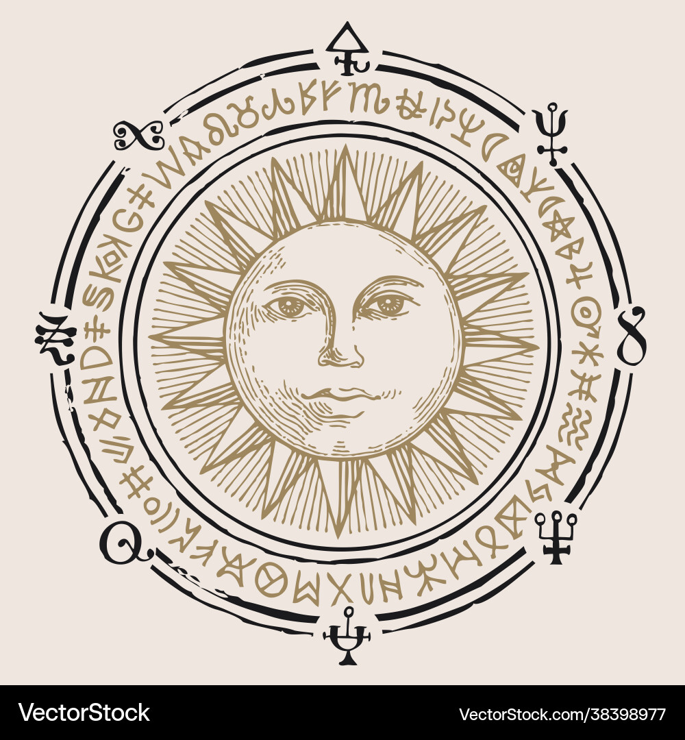 Banner with hand drawn sun and esoteric symbols Vector Image